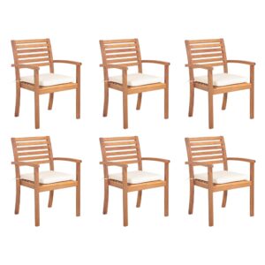 olaterior acacia wood patio dining chairs, outdoor dining chairs set of 6, stackable patio wooden chair with armrests & removeable cushions for backyard, garden, indoor, cream