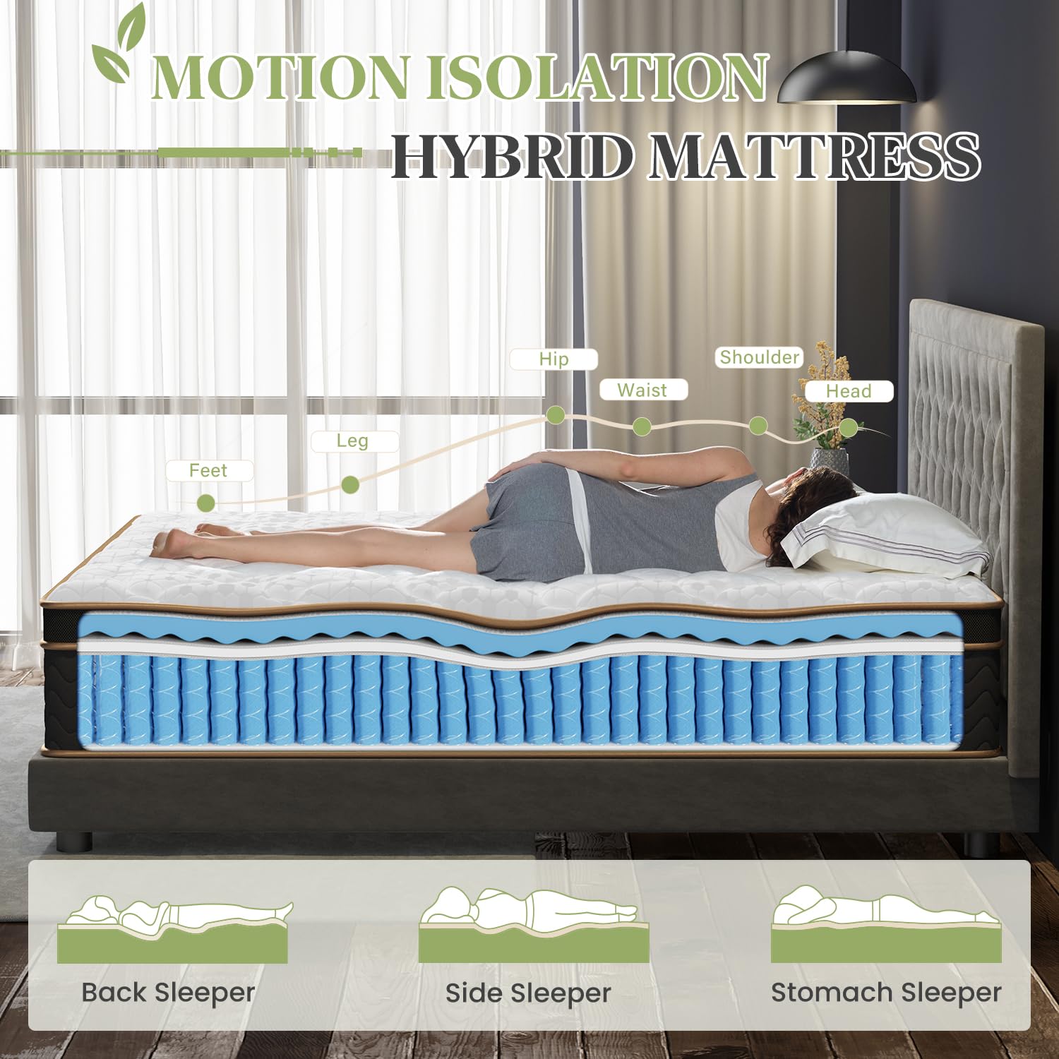 FP FLEXPEDIC Full Mattress, 14 Inch Plush Hybrid Mattress with Gel Memory Foam, Fiberglass-Free Mattress in a Box, Individual Pocket Spring-Motion Isolation-Edge Support, 100 Nights Trial,CertiPUR-US