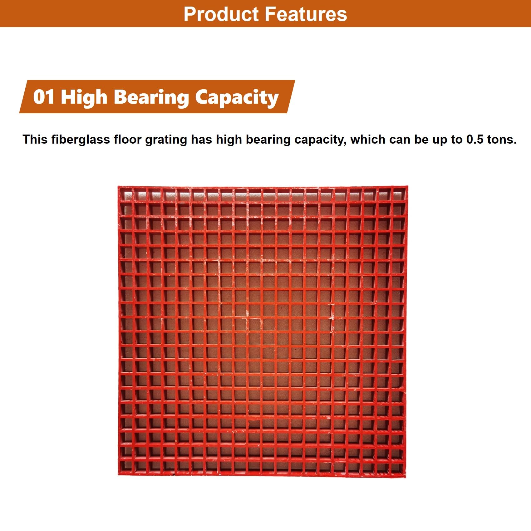 Banfluxion 31.9"x31.9" Red FRP Grating Fiberglass Floor Grating 0.5 tons Bearing Capacity 1.5" Thickness