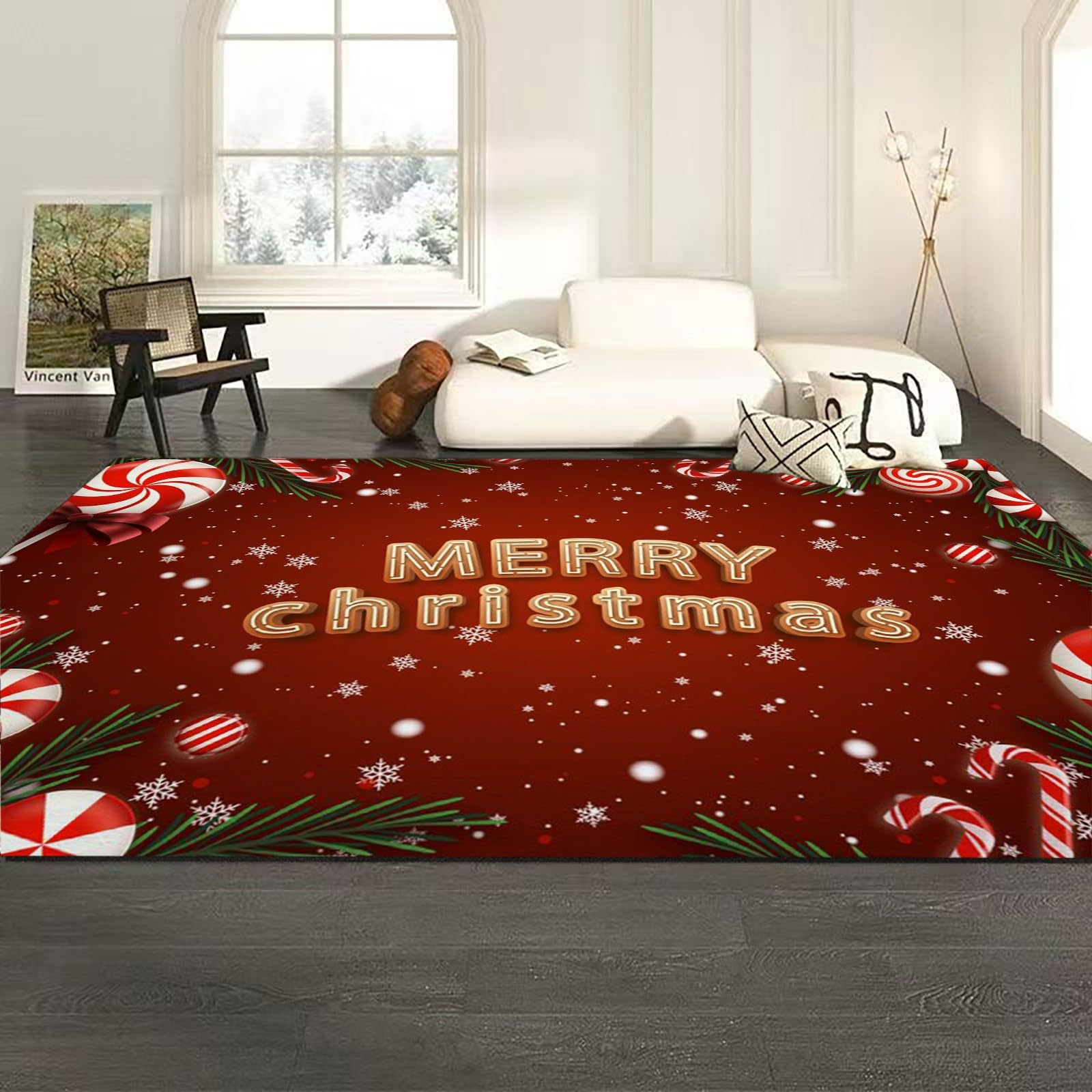 Christmas Theme Decor Red Area Rug 3x5 Rugs for Living Room, Carpet for Bedroom Non Slip Rug, Christmas Theme Decoration Lollipop Gift Red Washable Carpet for Dining Room Office