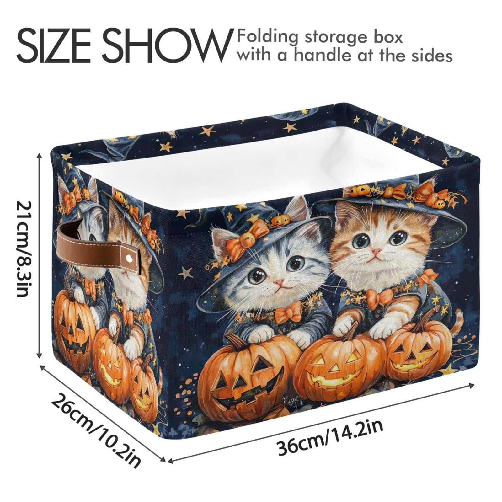 YETTASBIN Cute Halloween Cat Storage Basket 1PC, Large Collapsible Toys Clothes Organizer, Long-Lasting Canvas Storage Bin with Handle for Shelves Closet Laundry Home Office Decor