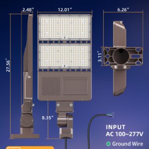 LED Parking Lot Lights 320W 250W 200W, LED Shoebox Light 5000K Adjustable Arm Mount, UL Listed Outdoor Pole Light with Photocell, IP65 Waterproof Commercial Street Area Lighting 100-277V (2 Pack)