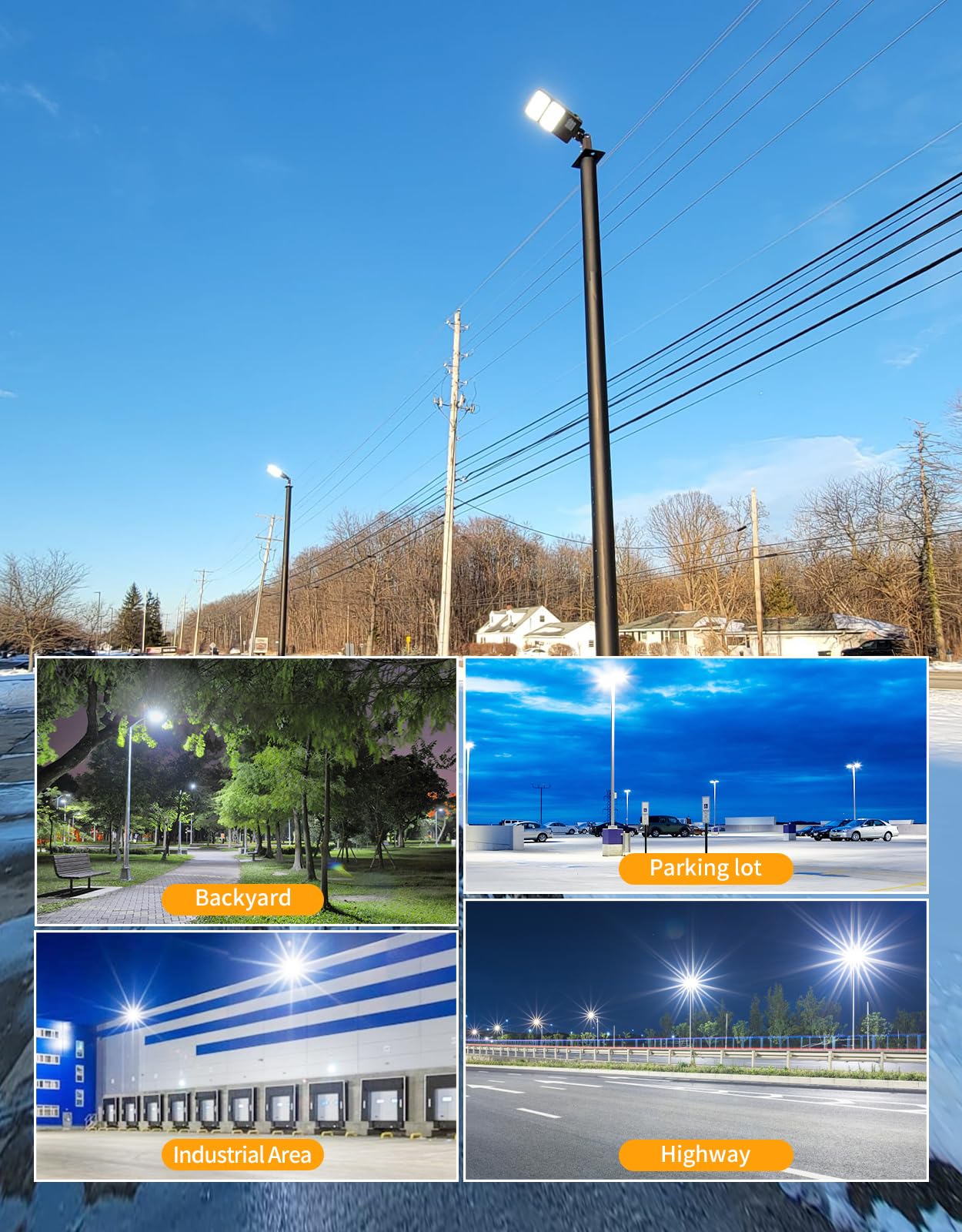 LED Parking Lot Lights 320W 250W 200W, LED Shoebox Light 5000K Adjustable Arm Mount, UL Listed Outdoor Pole Light with Photocell, IP65 Waterproof Commercial Street Area Lighting 100-277V (2 Pack)