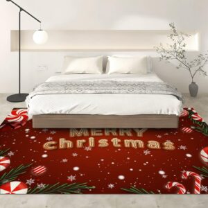 Christmas Theme Decor Red Area Rug 3x5 Rugs for Living Room, Carpet for Bedroom Non Slip Rug, Christmas Theme Decoration Lollipop Gift Red Washable Carpet for Dining Room Office