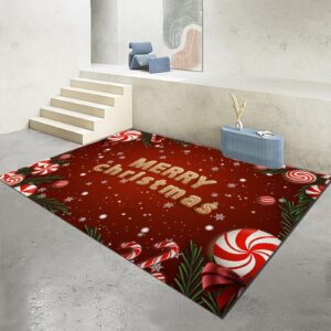 Christmas Theme Decor Red Area Rug 3x5 Rugs for Living Room, Carpet for Bedroom Non Slip Rug, Christmas Theme Decoration Lollipop Gift Red Washable Carpet for Dining Room Office