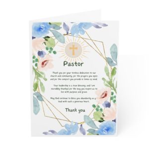 j&j's toyscape card for pastor appreciation, christian gratitude card for church, thank you card for pastor, minister, priest, 7x5 inch card with envelope (flowers)