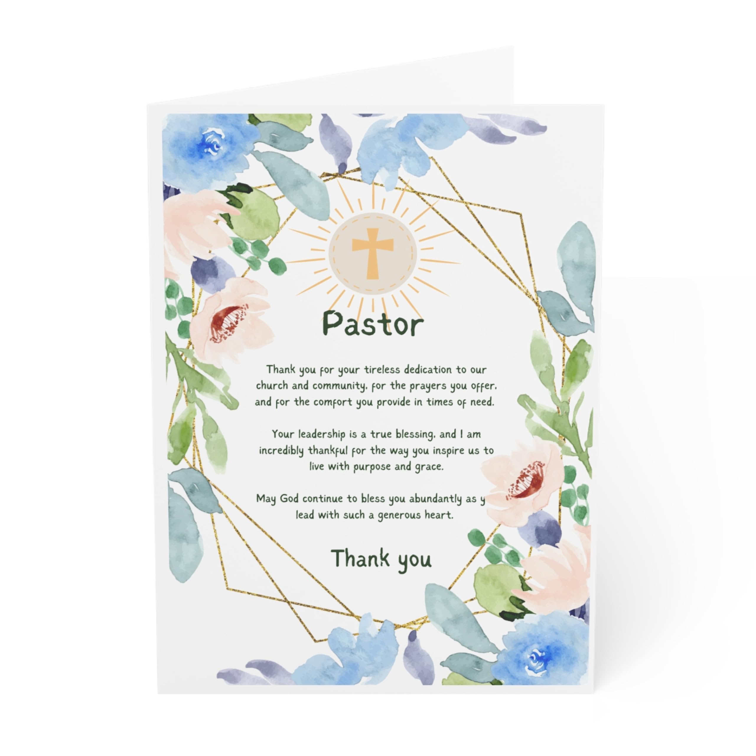 J&J'S TOYSCAPE Card for Pastor Appreciation, Christian Gratitude Card for Church, Thank You Card for Pastor, Minister, Priest, 7x5 Inch Card with Envelope (Flowers)