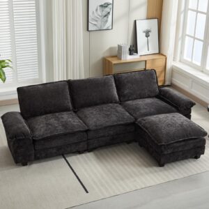 l shaped couch sectional sofa couch with ottoman, cloud couch sectional couches for living room, modern modular sectional sofa sleeper sofa comfy upholstered furniture for apartment (black, 4-seater)