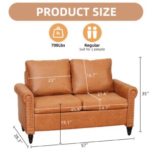 J.C.UP 57 Loveseat Sofa,2 Seat Couch with Leathaire Fabric,Small Couches for Small Spaces with Solid Wood Legs,Comfy Love Seat Sofa for Living Room,Bedroom,Apartment(Brown)