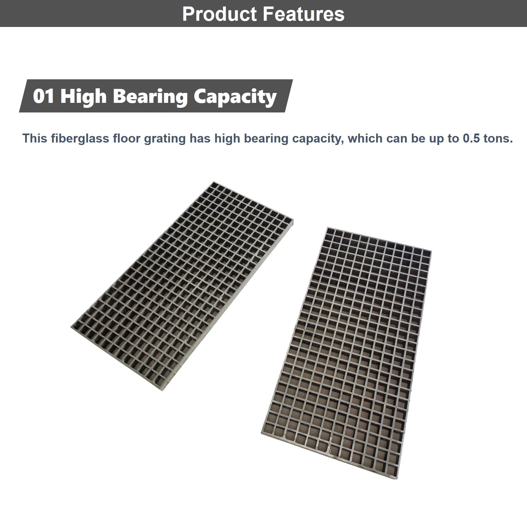 Banfluxion 39.4"x19" Gray FRP Grating Rectangular Fiberglass Floor Grating 1.5" Thickness 0.5 tons Bearing Capacity