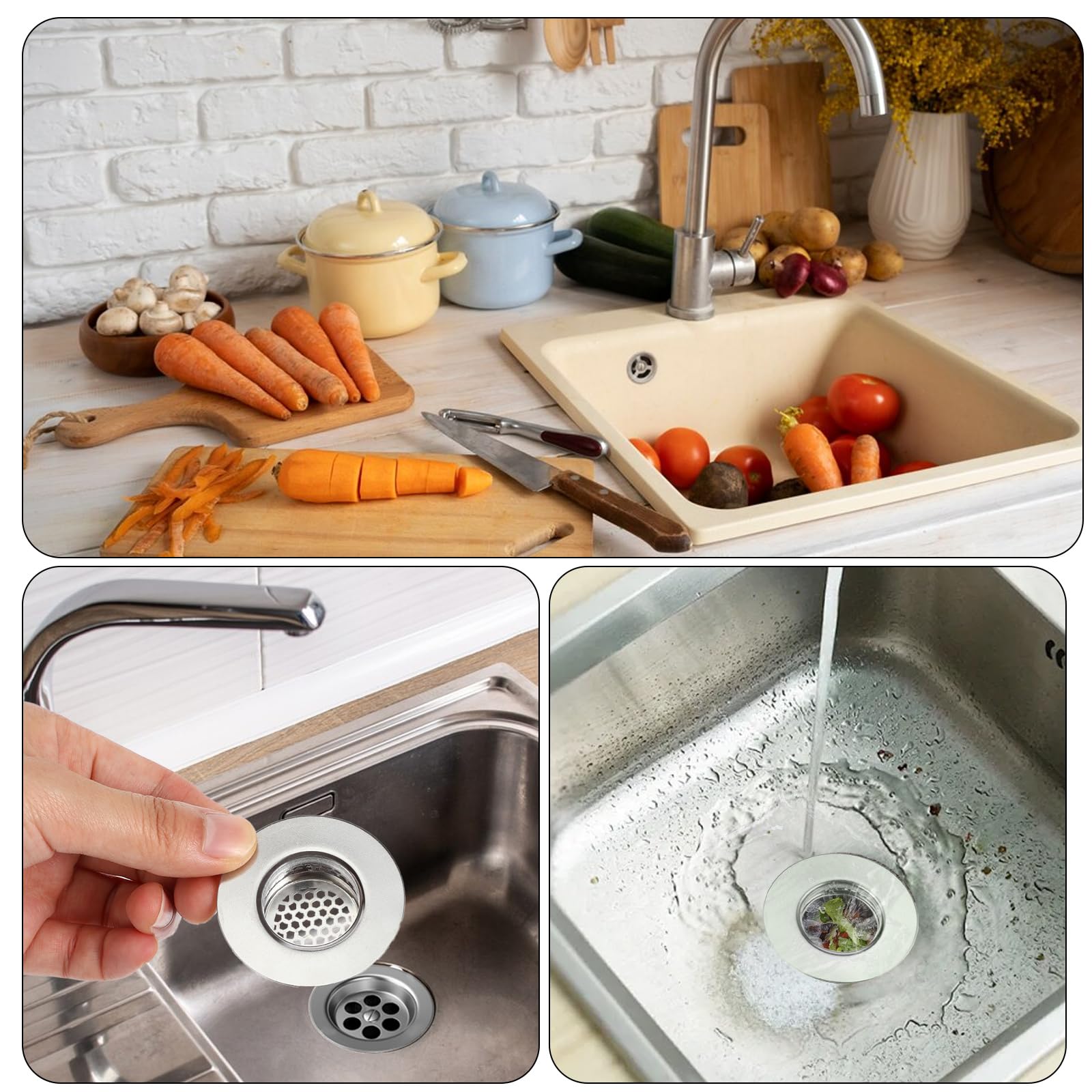 3pcs Bathroom Sink Strainer Bathtub Hair Catcher Bathroom Sink Drain Cover Stainless Steel Sink Strainer Bath Tub Hair Catcher Mesh Sink Strainer for Kitchen Fit Hole Size from 1.25" to 1.60"