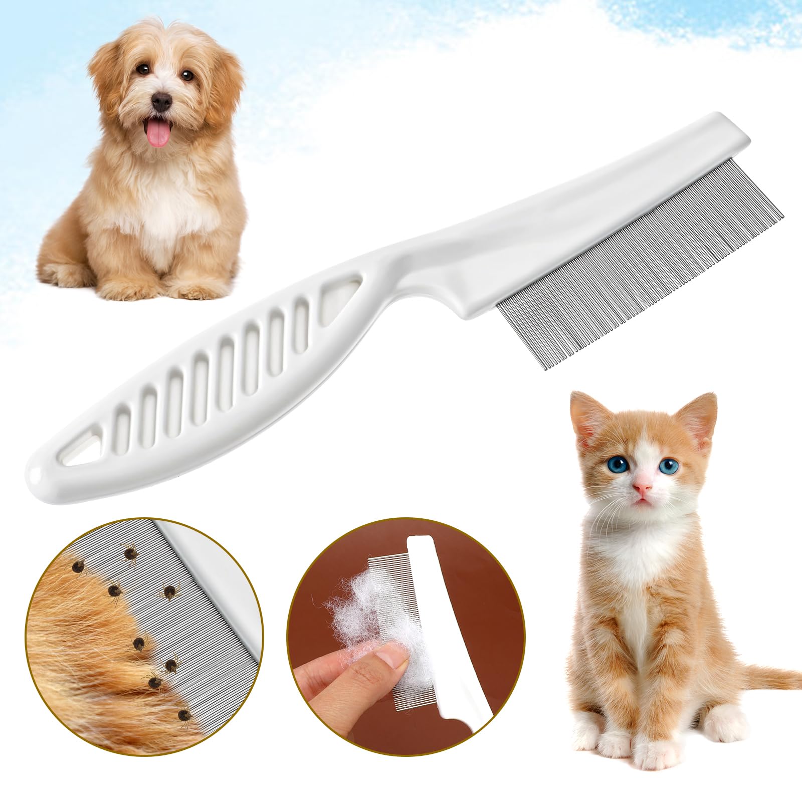 4pcs White Tick Comb for Dogs,Dog Flea Comb Cat Flea Comb Flea Comb for Kittens,Fine Tooth Tear Stain Remover,Large and Small Grooming Comb for Pets, Fine Tooth Tear Stain Remover