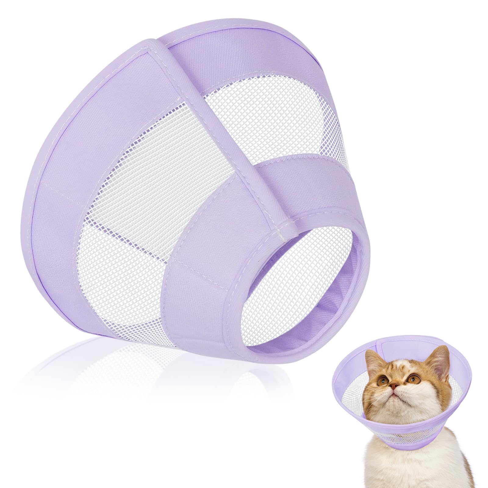 Cat Cone, Soft Cat Cone Collar to Stop Licking and Scratching, Adjustable E-Collar After Surgery for Cats, Mesh Recovery Elizabethan Collar for Cats, Kittens, Rabbits (Purple, S(Neck:5"-8"))