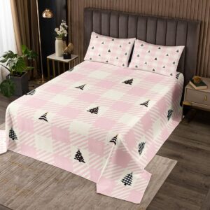 jejeloiu girls christmas bedspread xmas theme buffalo check checkered coverlet set king size for kids teens pink christmas tree quilted coverlet plaid grid quilted with 2 pillow case