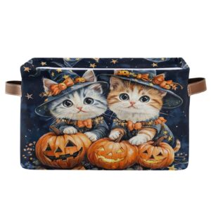 yettasbin cute halloween cat storage basket 1pc, large collapsible toys clothes organizer, long-lasting canvas storage bin with handle for shelves closet laundry home office decor