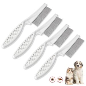 4pcs white tick comb for dogs,dog flea comb cat flea comb flea comb for kittens,fine tooth tear stain remover,large and small grooming comb for pets, fine tooth tear stain remover