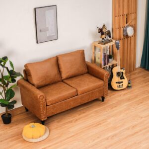 J.C.UP 57 Loveseat Sofa,2 Seat Couch with Leathaire Fabric,Small Couches for Small Spaces with Solid Wood Legs,Comfy Love Seat Sofa for Living Room,Bedroom,Apartment(Brown)