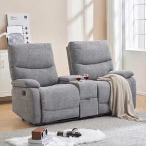 riherefy loveseat recliner, double recliner loveseat with heat and massage, wall hugger loveseat recliner, manual reclining loveseat with console for living room, home theater, rv(dark gray)