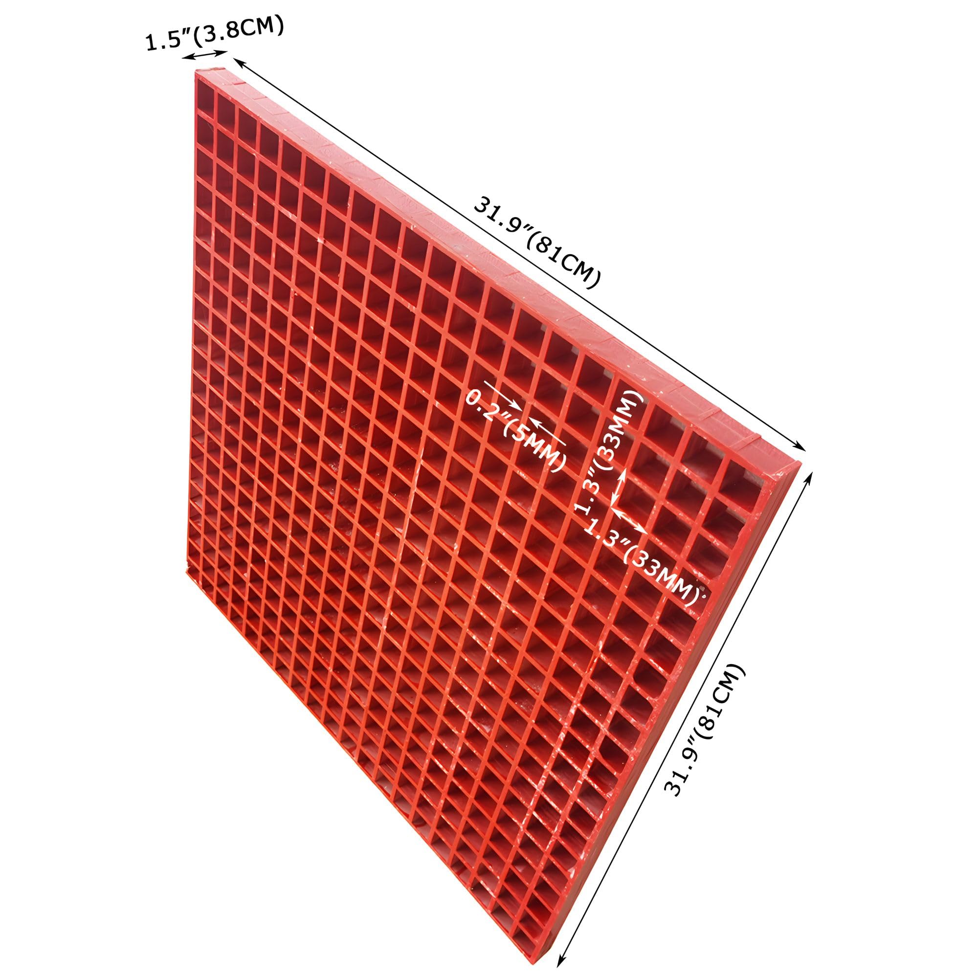 Banfluxion 31.9"x31.9" Red FRP Grating Fiberglass Floor Grating 0.5 tons Bearing Capacity 1.5" Thickness