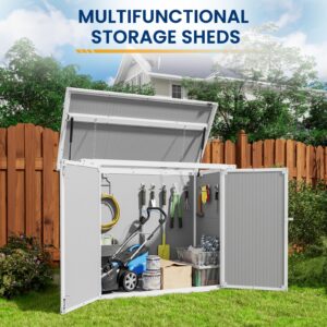 Amopatio 41 Cu Ft Horizontal Outdoor Storage Shed, Resin Trash Can Storage for Garden Tools, Lawn Mowers, Garbage Cans