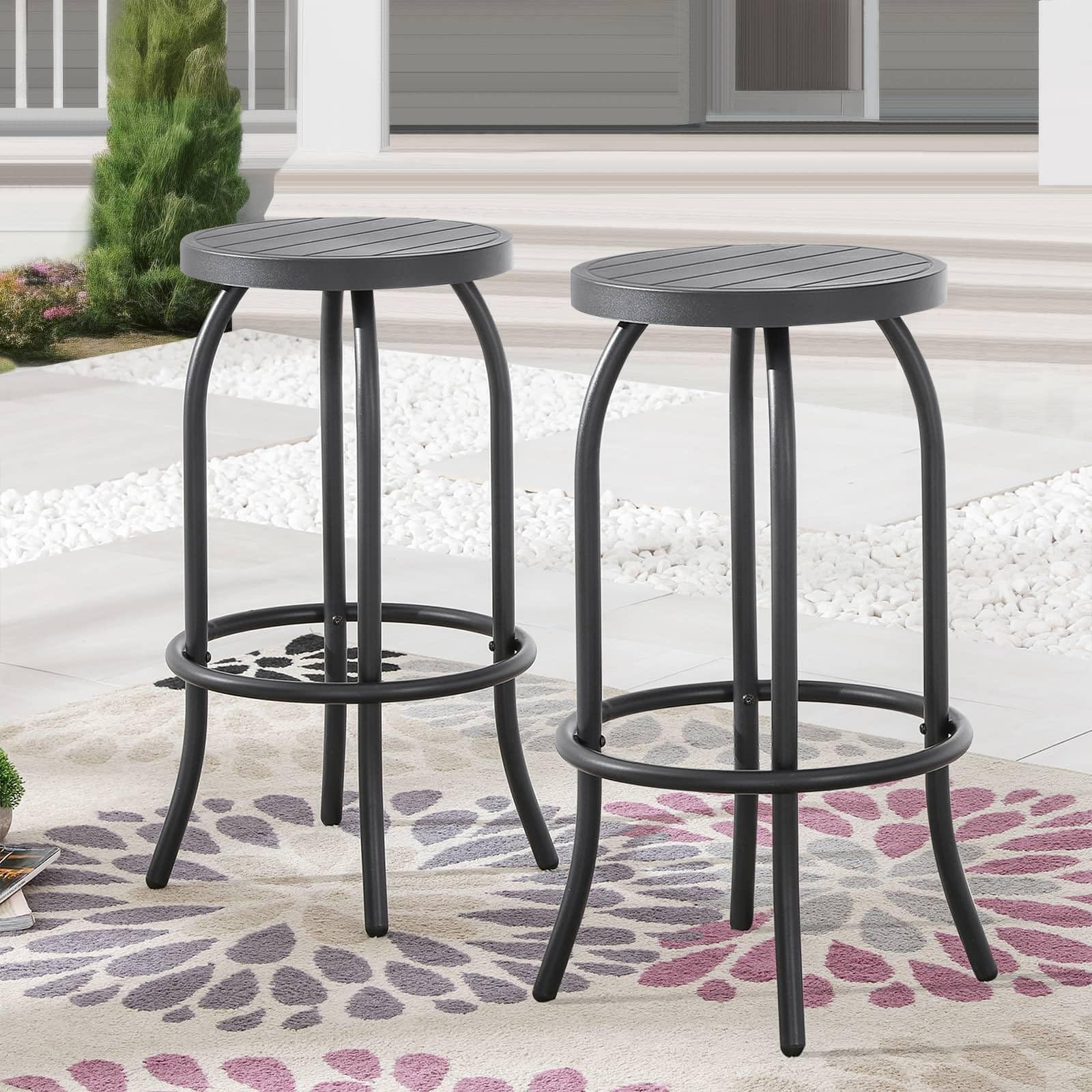 PatioFestival Patio Bar Stools Set of 4 Outdoor Counter Height Round Seat Bar Stool 29" Modern Backless Bar Chairs