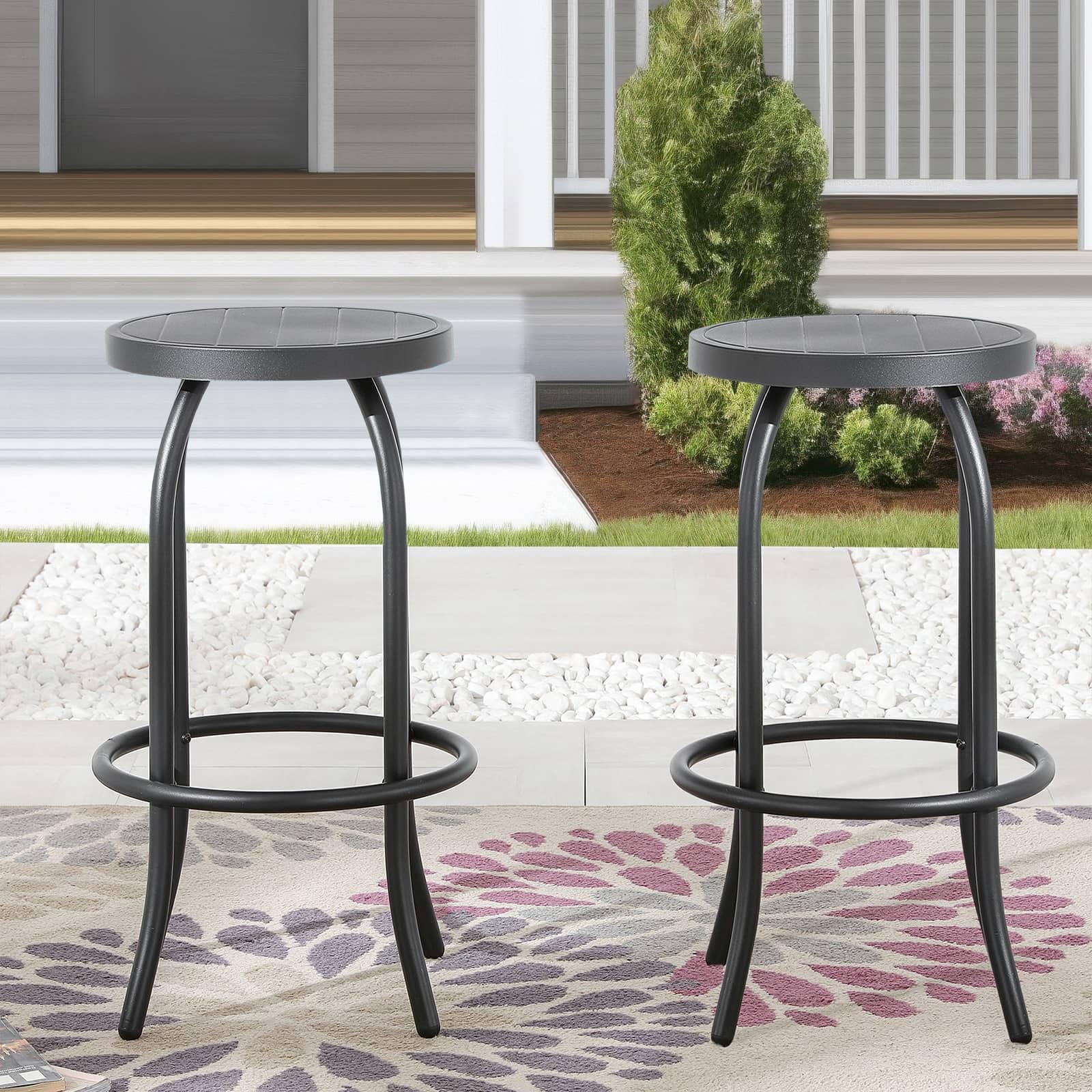 PatioFestival Patio Bar Stools Set of 4 Outdoor Counter Height Round Seat Bar Stool 29" Modern Backless Bar Chairs