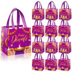 kaixiaoru 20 pcs happy diwali day treat bag,happy diwali day gift bags candy bags gooide bags with handle reusable non woven tote bags for diwali day party decorations favors (7.9 * 7.9 * 8.3inch)