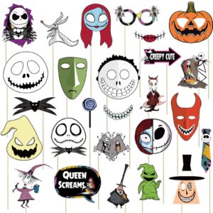 30pcs nightmare before christmas party photo booth props with stick,nightmare before christmas birthday party supplies,party selfie props,jack and sally halloween backdrop party decorations.