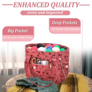 2 Pcs Crochet Bag and Tote Set Corduroy Yarn Bag Crochet Tote Bag for Crochet Hooks Organizer Yarn Holder for Christmas Gift Crochet Lovers Knitting Bag Crochet Accessories(Flower Style)