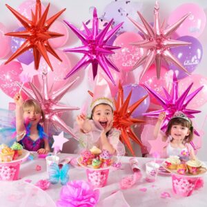 HILAVO 6PCS Star Balloons, 22Inch Huge Hot Pink Red Pink Explosion Star Balloon Foil Spike Balloons Star Cone Balloons for Girls Women Birthday Bridal Shower Valentine's Day Party Decorations