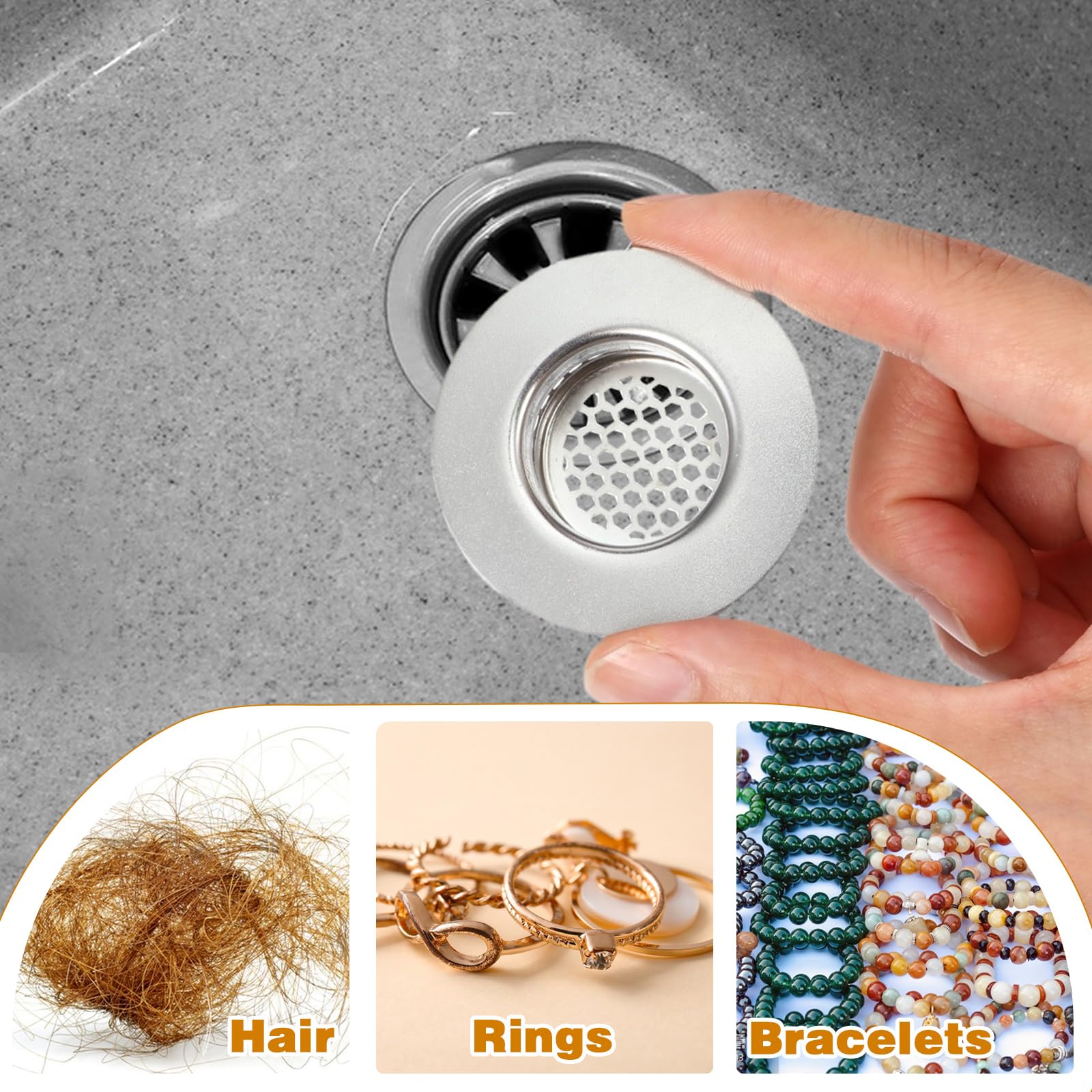 3pcs Bathroom Sink Strainer Bathtub Hair Catcher Bathroom Sink Drain Cover Stainless Steel Sink Strainer Bath Tub Hair Catcher Mesh Sink Strainer for Kitchen Fit Hole Size from 1.25" to 1.60"