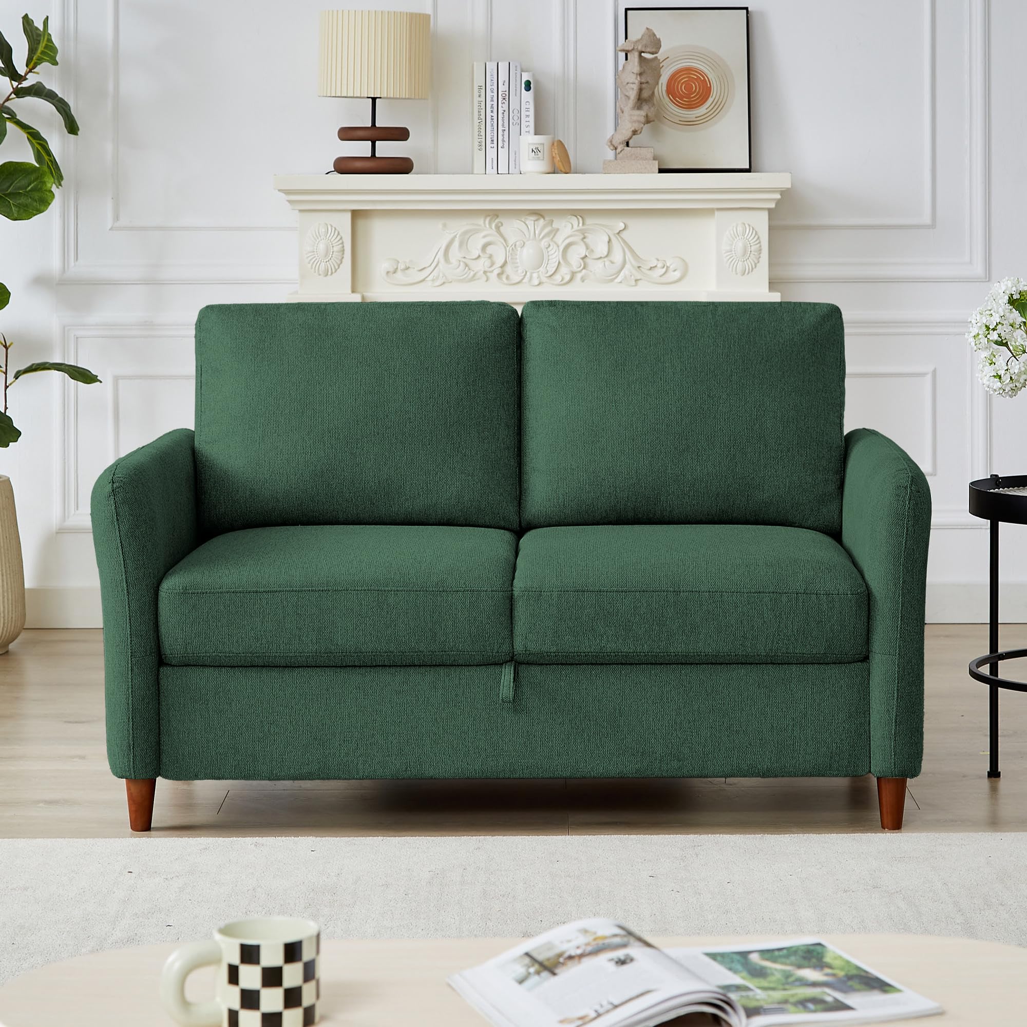 Chorlenimi Upholstered Loveseat Sofa Couch with Storage Space, Modern Love Seats with Armrest and 2 Pillows for Living Room, Bedroom, Apartment, Office and Small Spaces(Green, 2-Seat)