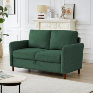 Chorlenimi Upholstered Loveseat Sofa Couch with Storage Space, Modern Love Seats with Armrest and 2 Pillows for Living Room, Bedroom, Apartment, Office and Small Spaces(Green, 2-Seat)