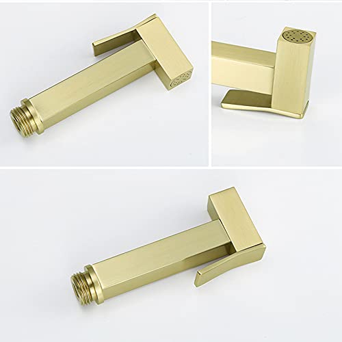 MINJING Bidet Spray Brushed Gold, Hot and Cold Water Handheld Toilet Bidet Sprayer, Brass Toilet Sprayer for Personal Hygiene, Wall Mounted Bidet Faucet