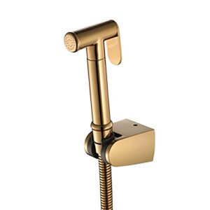 MINJING Handheld Bidet Sprayer with Angle Vavle, Stainless Steel Toilet Cleaner Bidet Sprayer Set, Baby Cloth Diaper Sprayer and Shower Wash Hose,Titanium Gold Round