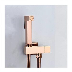 MINJING Bidet Faucet, Single Cold Solid Brass Rose Gold Handheld Toilet Bidet Sprayer Douche Kit, Square Bathroom Shattaf Shower Head,1m Shower Hose