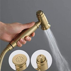 MINJING Hand Held Bidet Sprayer for Toilet, Solid Brass Warm Water Bidet Faucet, Single Handle Wall Mount Bidet Sprayer, Brushed Gold