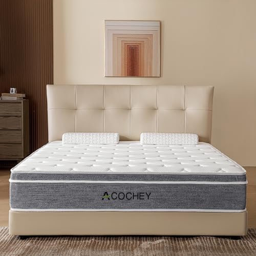 Acochey 12 Inch Queen Mattress Memory Foam and Spring Hybrid Mattresses,Medium Firm Feel Grey Queen Mattress in a Box,Quality Comfort and Adaptive Support Breathable Cooling Mattresses,CertiPUR-US.