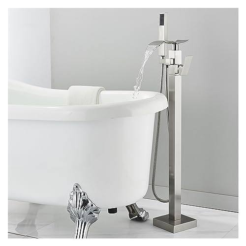 Floor Mounted Bathtub Shower Faucet Swivel Waterfall Spout Freestanding Bathroom Crane Black Bathtub Shower Faucet(Nickel B)