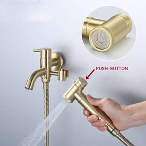 MINJING Hand Held Bidet Sprayer Brushed Gold, Bidet Faucet Toilet Shattaf Douche Kit, Solid Brass Single Cold Water Cloth Diaper Sprayer for Toilet