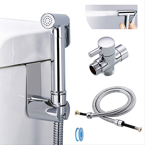 MINJING Toilet Hand held Bidet Sprayer kit Brass Chrome Plated Bathroom Bidet Faucet Spray Shower Head with Hose & T-Adapter & Holder B