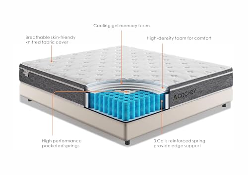 Acochey 12 Inch Queen Mattress Memory Foam and Spring Hybrid Mattresses,Medium Firm Feel Grey Queen Mattress in a Box,Quality Comfort and Adaptive Support Breathable Cooling Mattresses,CertiPUR-US.