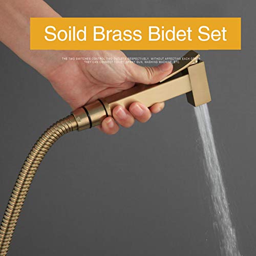 MINJING Bidet Faucet Brushed Gold, Soild Brass Wall Mounted Toilet Bidet Sprayer Set, Hot and Cold Water Mixer Tap, Cloth Diaper Sprayer for Toilet