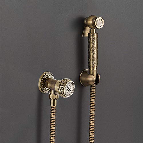 MINJING Hand Held Bidet Sprayer for Toilet, Antique Bronze Brass Toilet Bidets Faucet, Single Cold Water Sprayer Gun Kit, Wall Mount Hygienic Shower Set