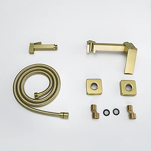 MINJING Bidet Spray Brushed Gold, Hot and Cold Water Handheld Toilet Bidet Sprayer, Brass Toilet Sprayer for Personal Hygiene, Wall Mounted Bidet Faucet