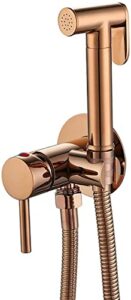 minjing handheld bidet sprayer for toilet, rose gold cloth diaper sprayer kit wall mounted brass bidet sprayer set single handle toilet bidet sprayer kit with 150cm shower hose,round