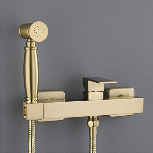 MINJING Hand Held Bidet Sprayer for Toilet, Solid Brass Warm Water Bidet Faucet, Single Handle Wall Mount Bidet Sprayer, Brushed Gold