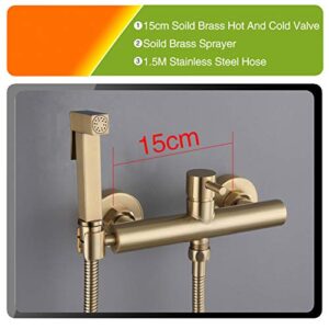 MINJING Bidet Faucet Brushed Gold, Soild Brass Wall Mounted Toilet Bidet Sprayer Set, Hot and Cold Water Mixer Tap, Cloth Diaper Sprayer for Toilet