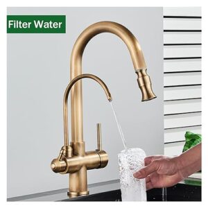 Touch Sensor Filtered Water Kitchen Faucet Antique Brass Spout Mixer Faucet with Swivel Pure Water Crane for Kitchen(Black Gold)