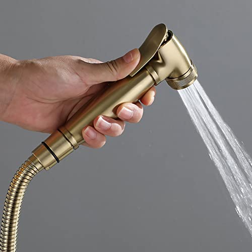 MINJING Handheld Bidet Sprayer for Toilet, Baby Cloth Diaper Sprayer Hot and Cold Water Toilet Sprayer Wall Mounted Handheld Sprayer Kit, Brass, High Pressure, Adjustable Water Pressure, Brushed Gold